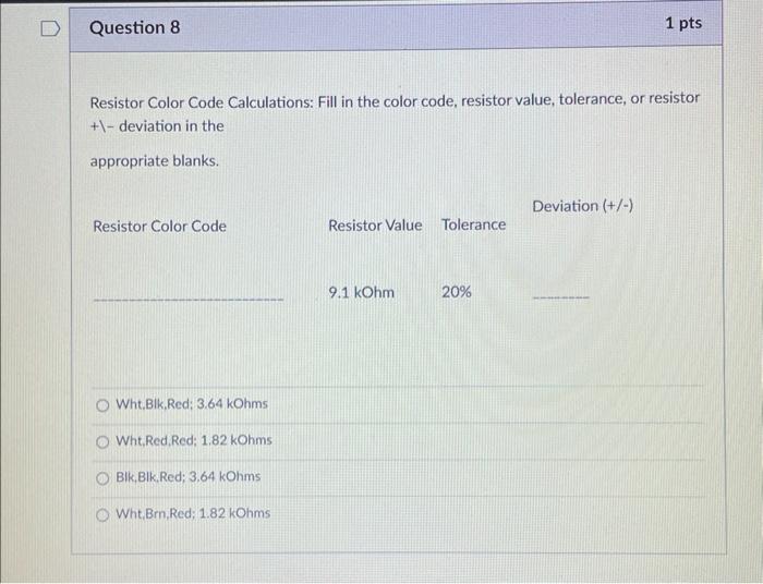 Solved Resistor Color Code Calculations: Fill in the color | Chegg.com