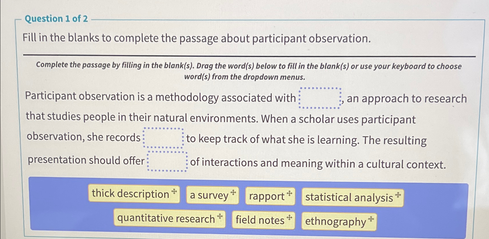 Solved Question 1 ﻿of 2Fill in the blanks to complete the | Chegg.com