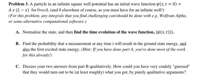 Solved Problem 3. A particle in an infinite square well | Chegg.com