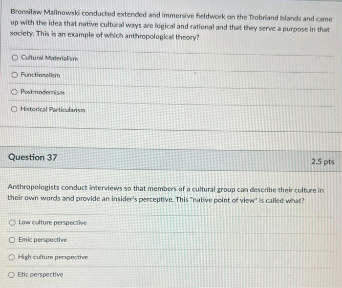 Bronsilaw Malinowski conducted extended and immersive | Chegg.com