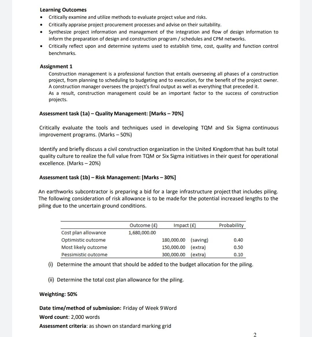 Solved Assignment 1 Construction management is a | Chegg.com
