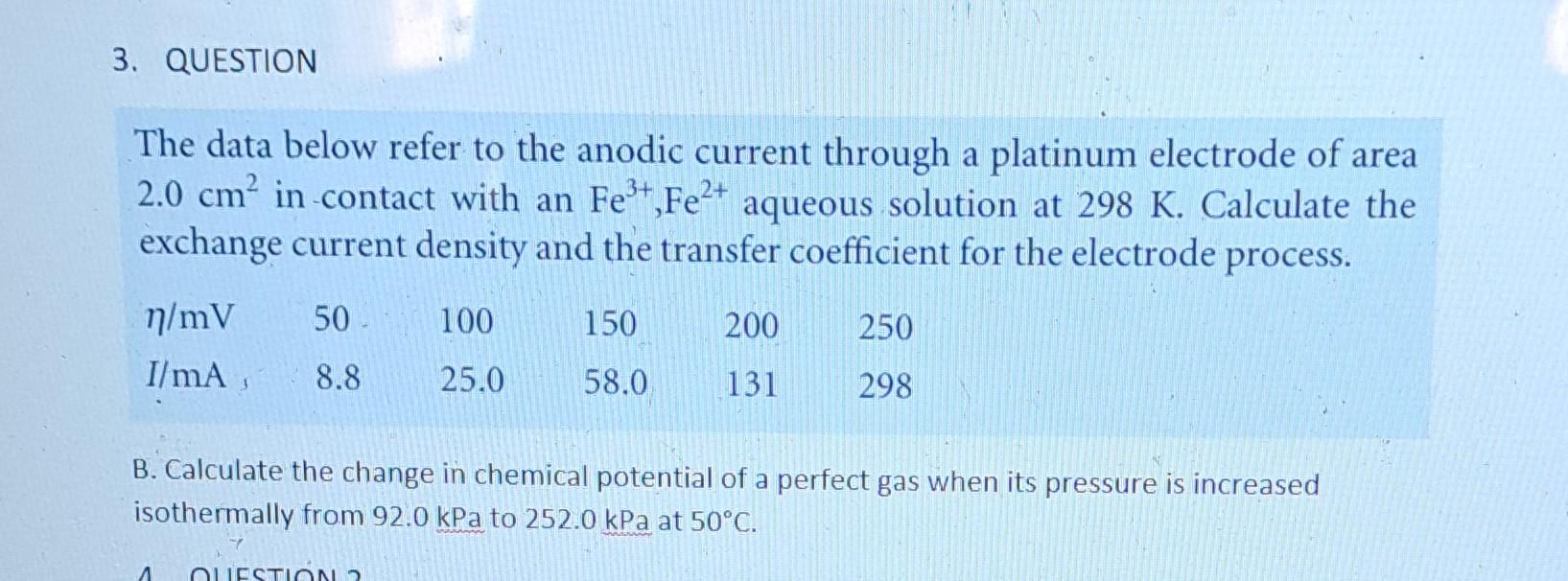 Solved The data below refer to the anodic current through a | Chegg.com