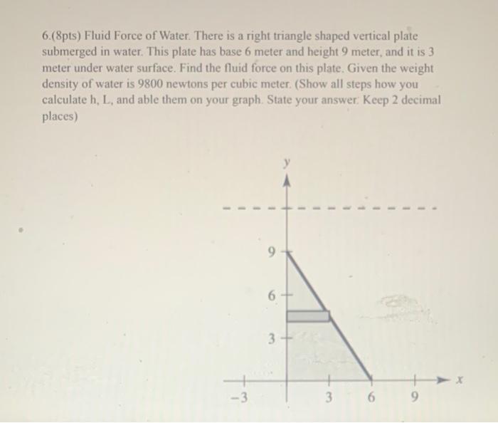 Solved 6.(8pts) Fluid Force of Water. There is a right | Chegg.com