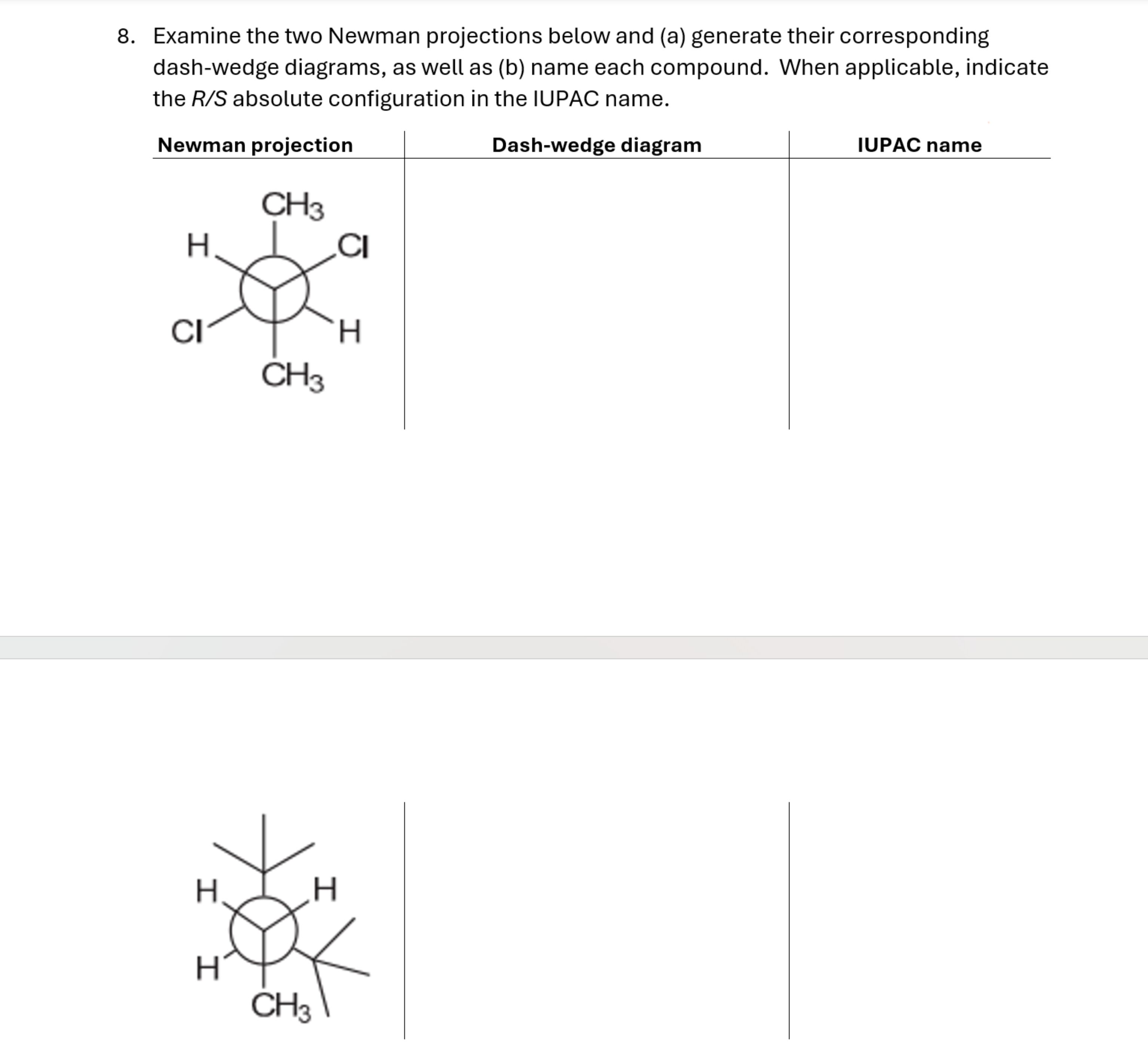 Solved 2. ﻿Examine the two Newman projections below and (a) | Chegg.com