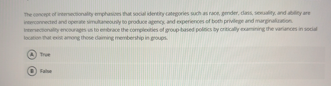 Solved The concept of intersectionality emphasizes that | Chegg.com