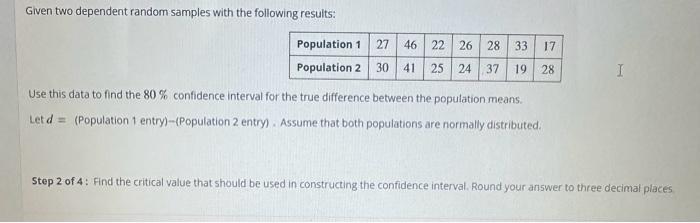 Solved Given two dependent random samples with the following | Chegg.com
