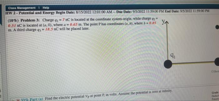 Solved (10\%) Problem 3: Charge q1=7nC is located at the | Chegg.com