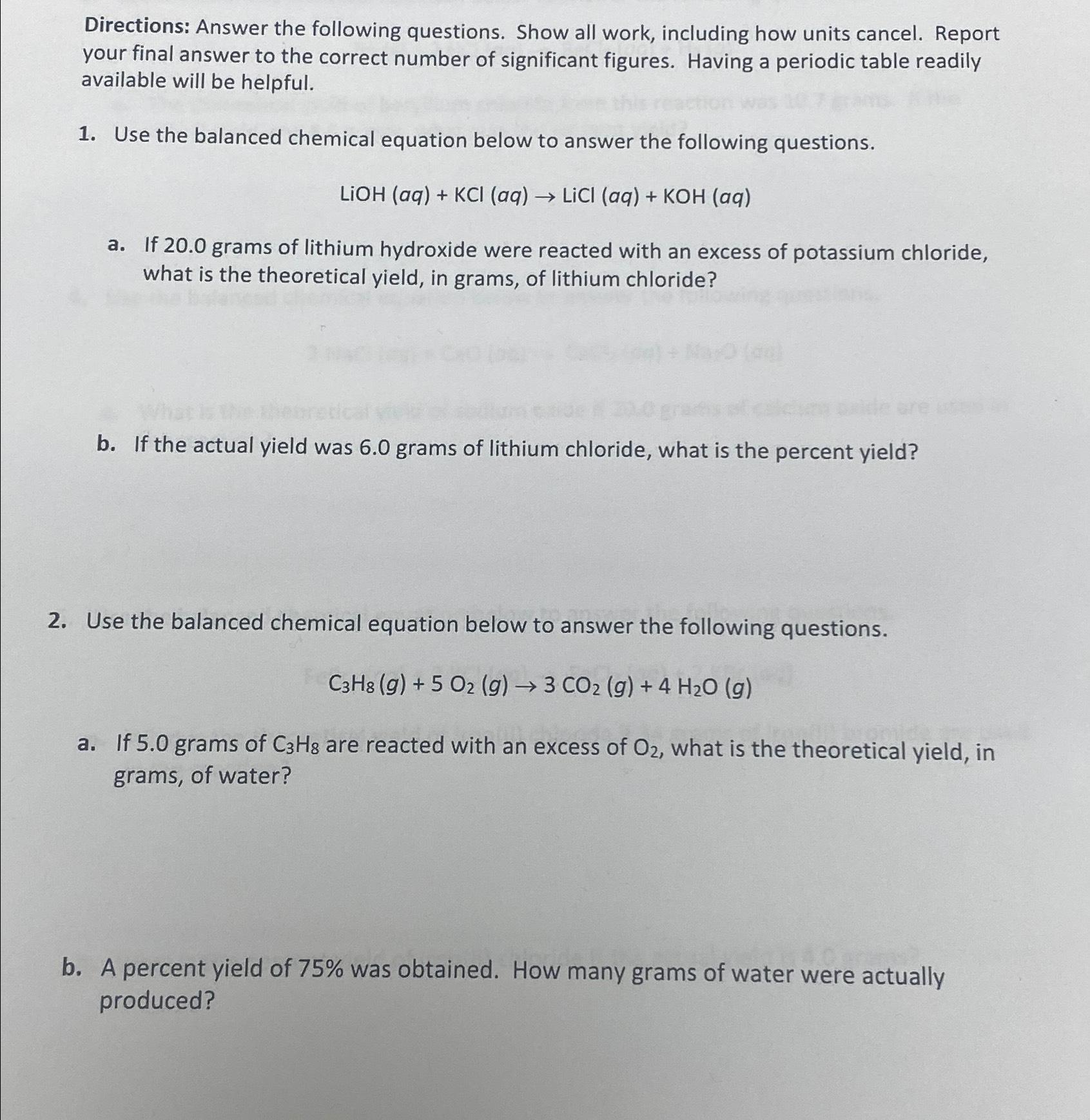 Solved Directions: Answer the following questions. Show all | Chegg.com