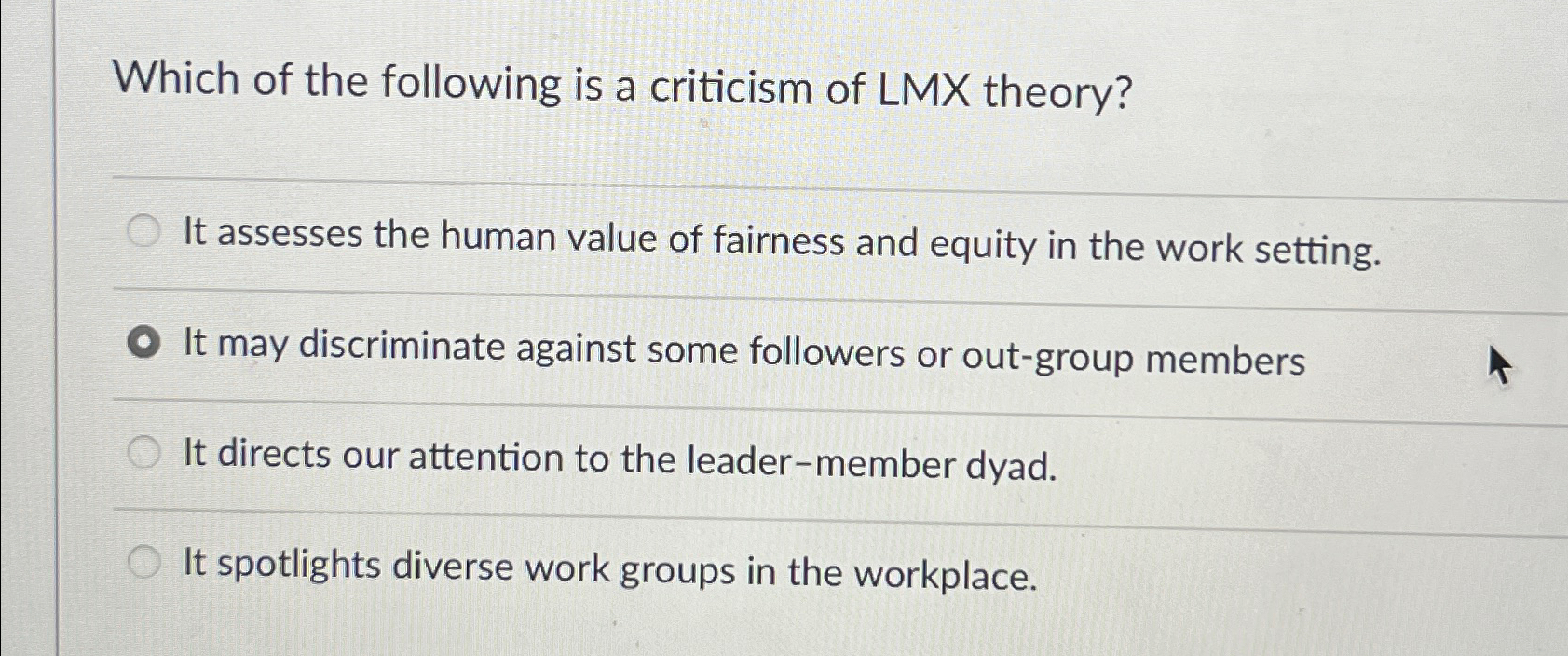 Solved Which of the following is a criticism of LMX | Chegg.com