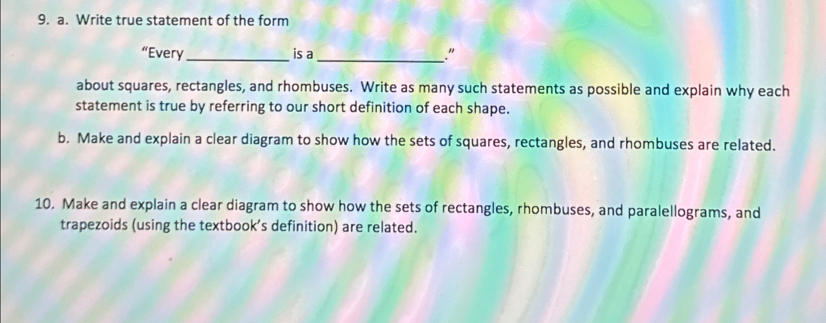 Solved a. ﻿Write true statement of the form"Every ﻿is a | Chegg.com