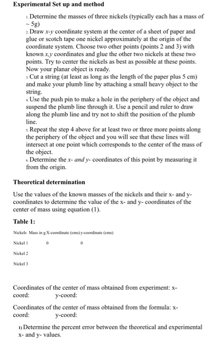 Lab goals To understand the concepts of center of | Chegg.com