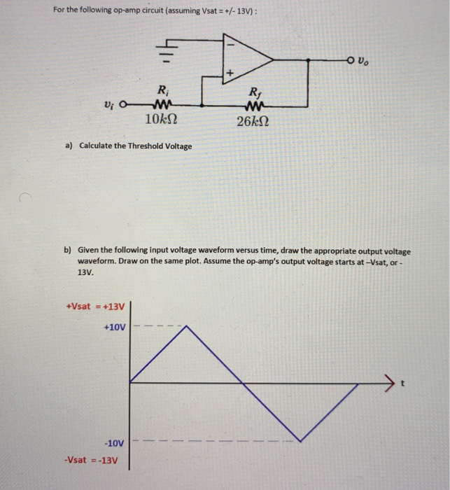 Solved For the following op-amp circuit (assuming Vsat = +/- | Chegg.com