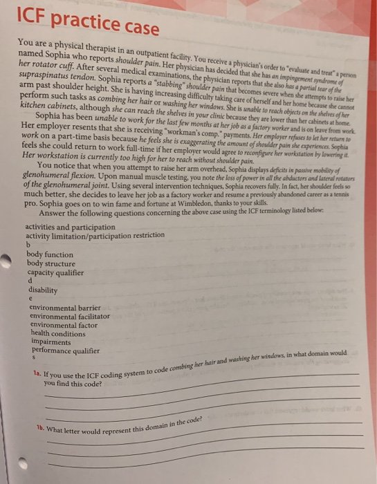 Solved ICF practice case You are a physical therapist in an | Chegg.com