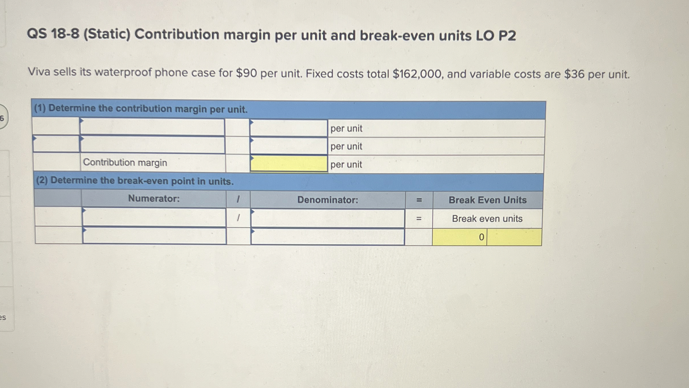 Solved QS 18-8 (Static) ﻿Contribution margin per unit and | Chegg.com