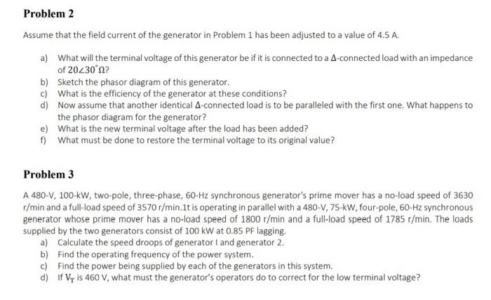 Solved A 2300-V. 1000 -kVA. 0.8-PF-lagging. 60-Hz. two-pole. | Chegg.com