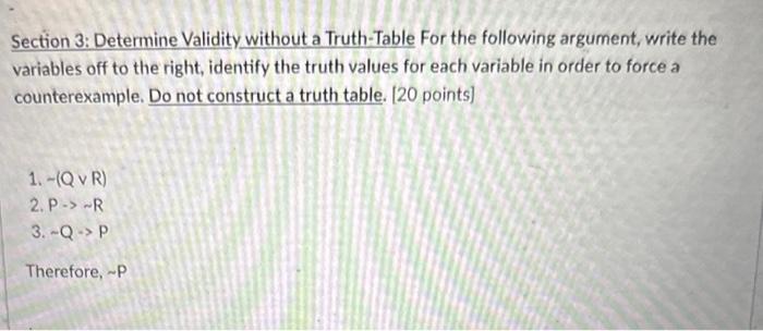Section 3: Determine Validity without a Truth-Table | Chegg.com