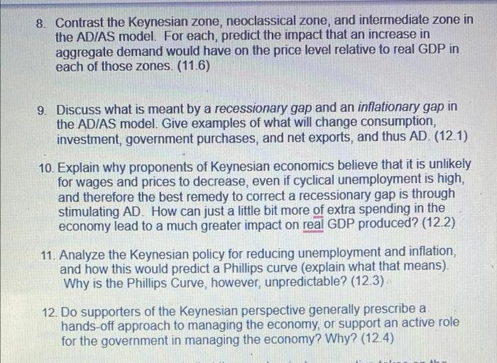 8. Contrast the Keynesian zone, neoclassical zone, | Chegg.com