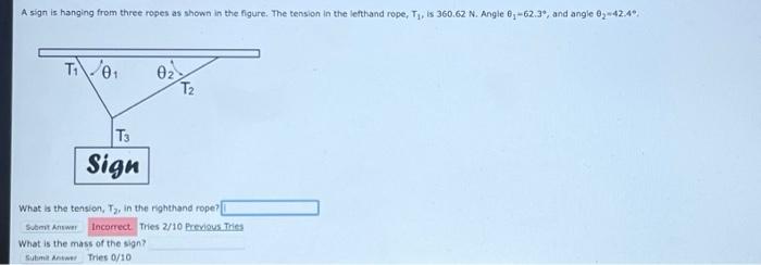 Solved A sign is hanging from three ropes as shown in the | Chegg.com