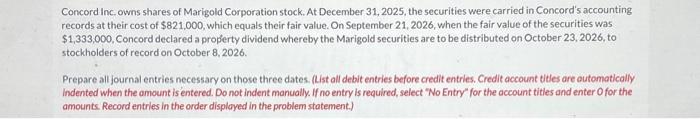 Solved Concord Inc. owns shares of Marigold Corporation | Chegg.com