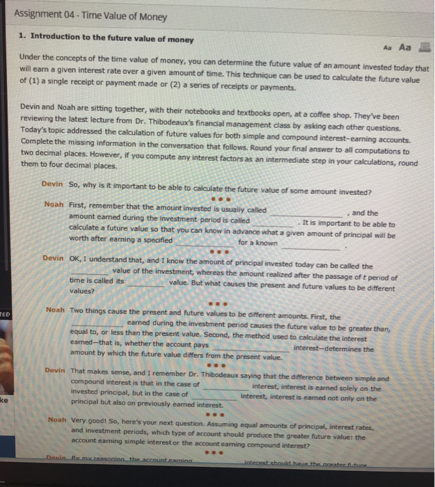 Solved Assignment 04-Time Value of Money 1. Introduction to | Chegg.com