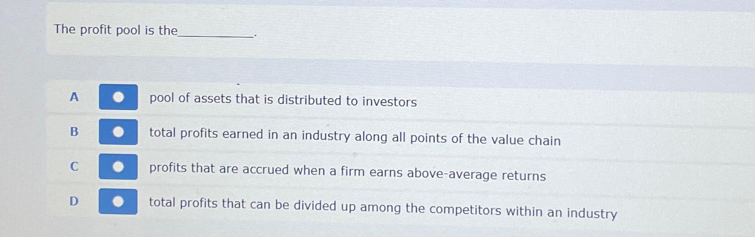 Solved The profit pool is theA pool of assets that is | Chegg.com