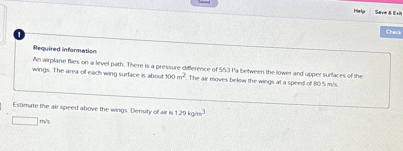 Solved SavedHelpSave & ExitIRequired informationAn airplane | Chegg.com