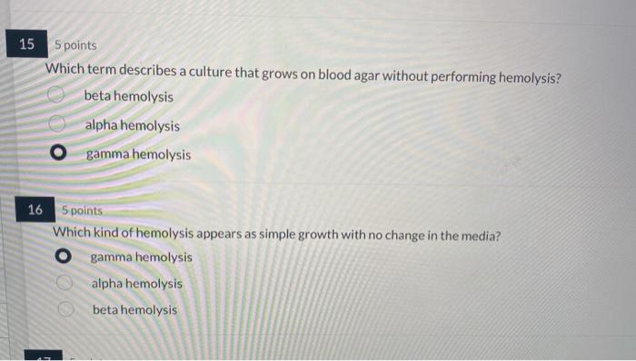 Solved Which term describes a culture that grows on blood | Chegg.com