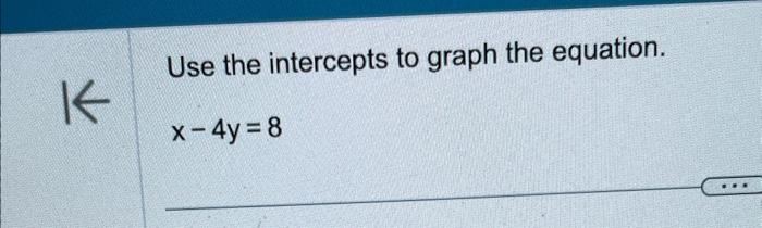 Solved Use the intercepts to graph the equation. x−4y=8Find | Chegg.com