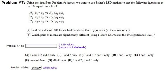 blem \#7: Using the data from Problem \#6 above, we | Chegg.com