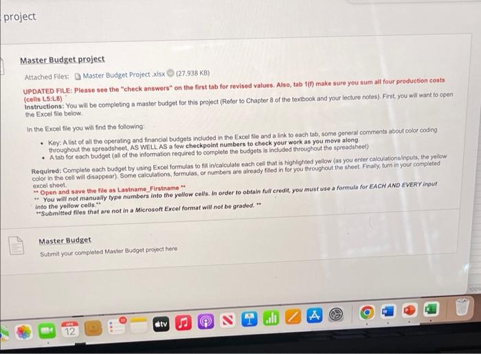 project Master Budget project Attached Files: Master | Chegg.com