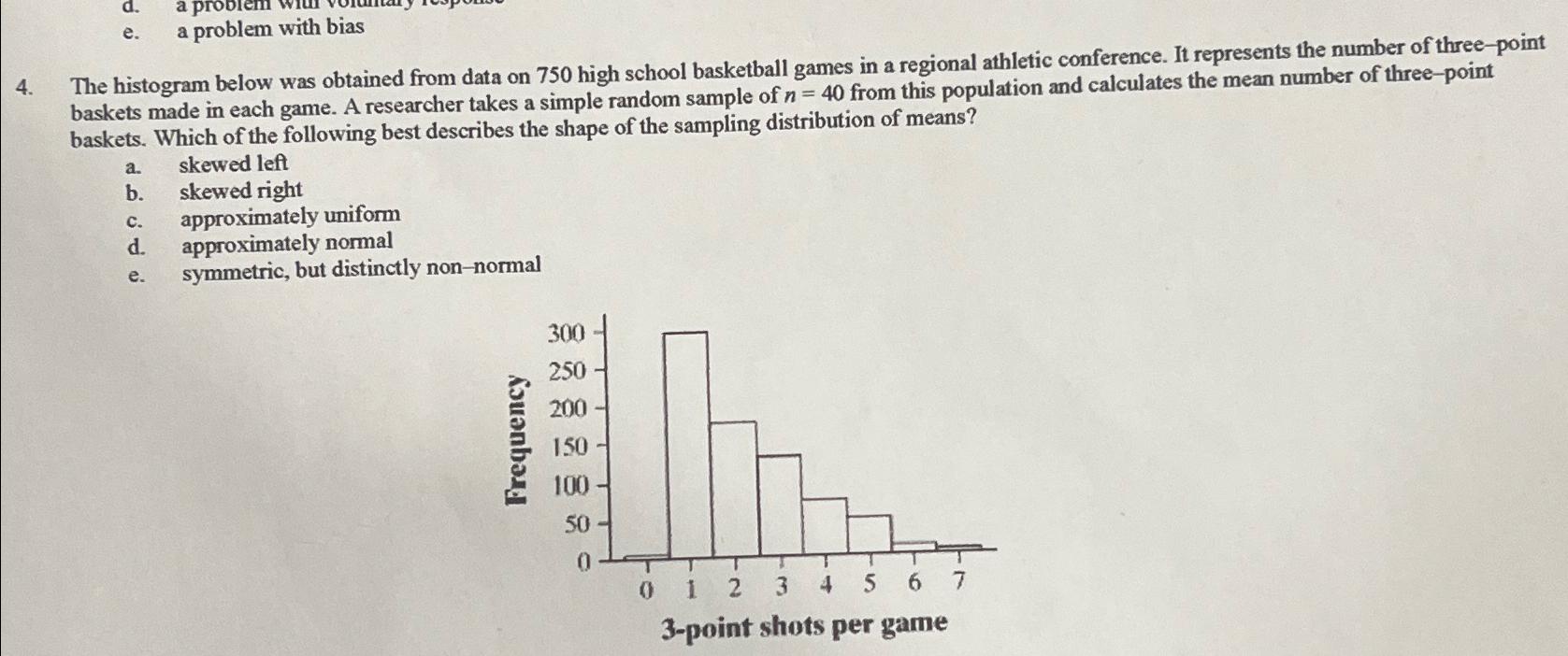 Solved e. ﻿a problem with bias4. ﻿The histogram below was | Chegg.com