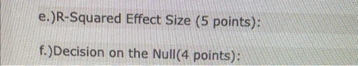 E R Squared Effect Size 5 Points F Decision On