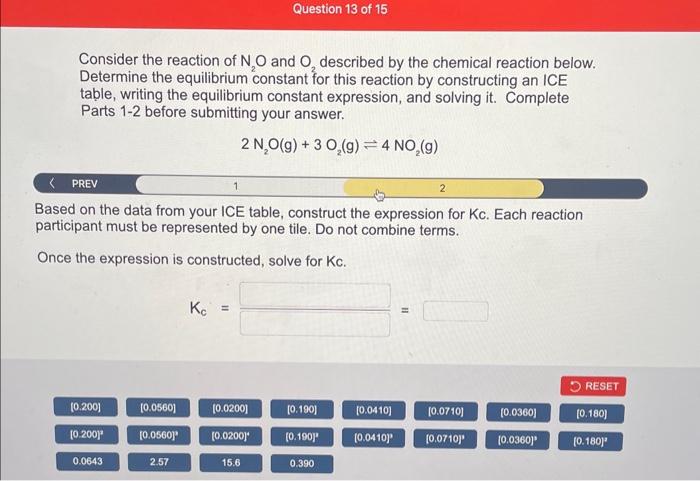 Solved Consider the reaction of N2O and O2 described by the | Chegg.com