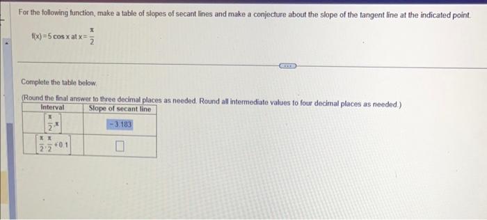 Solved For The Following Function Make A Table Of Slopes Of