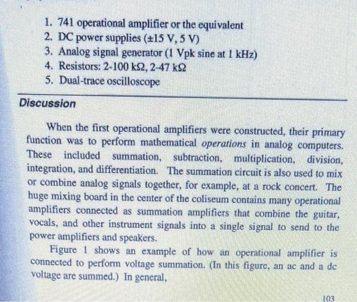 Solved 1. Write the theoretical equation for the output | Chegg.com