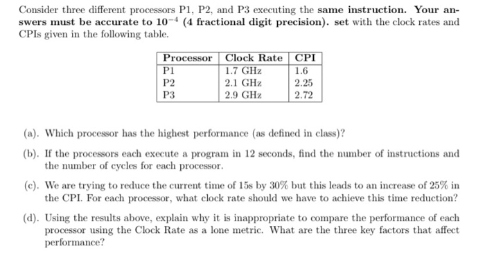 Solved Consider three different processors P1, P2, and P3 | Chegg.com