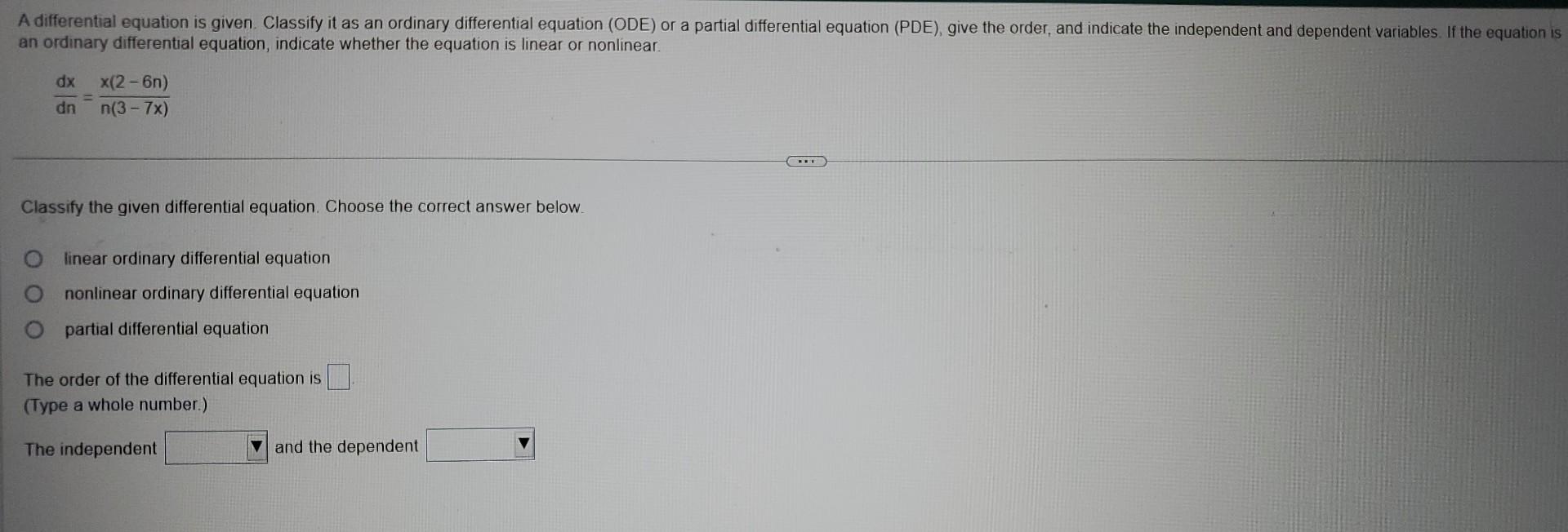 Solved A differential equation is given. Classify it as an | Chegg.com