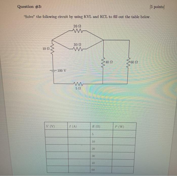 Solved Solve the circuit using KVL and KCL to fill out the | Chegg.com