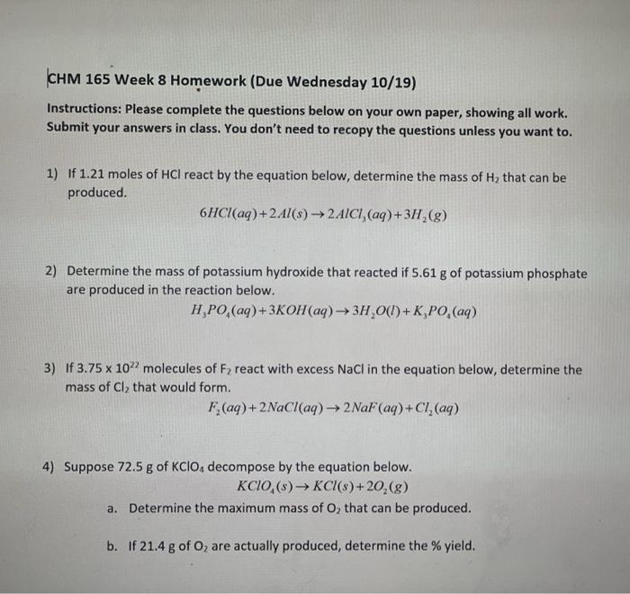 Solved CHM 165 Week 8 Homework (Due Wednesday 10/19) | Chegg.com