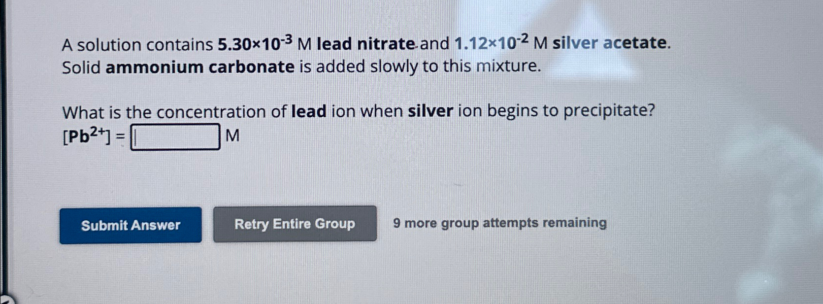 Solved A solution contains 5.30×10-3M ﻿lead nitrate and | Chegg.com