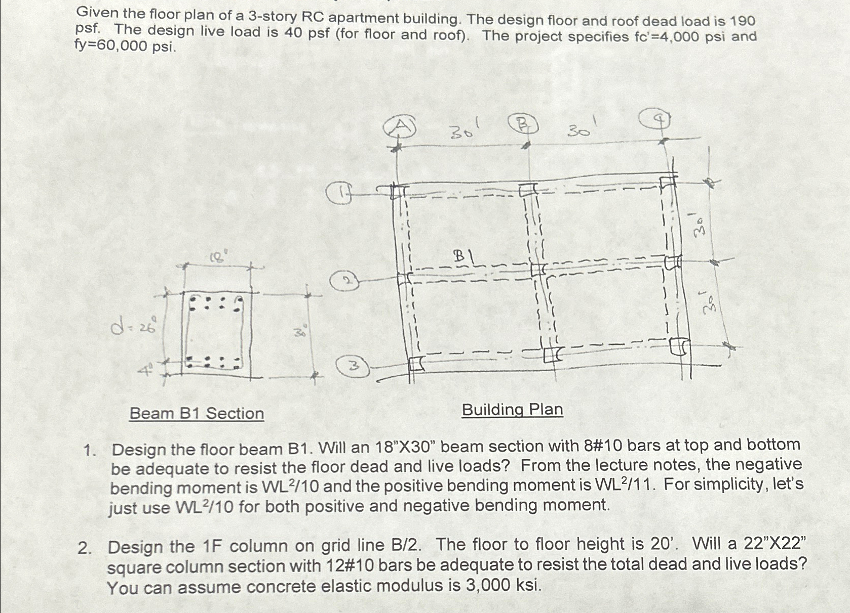Solved Given the floor plan of a 3-story RC apartment | Chegg.com