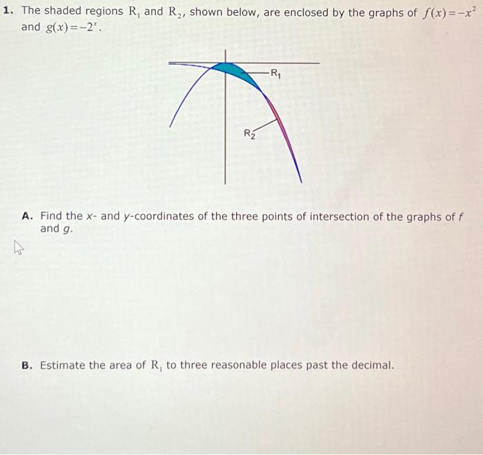 Solved 1. The shaded regions R1 and R2, shown below, are | Chegg.com