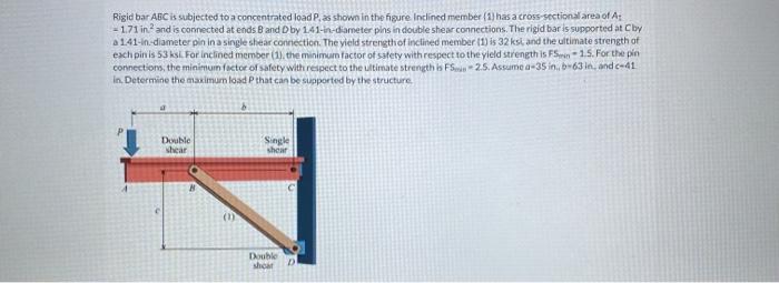 Solved Rigid bar ABC is subjected to a concentrated load P, | Chegg.com