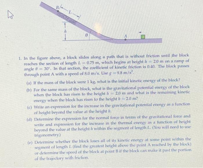 Solved 1. In the figure above, a block slides along a path | Chegg.com