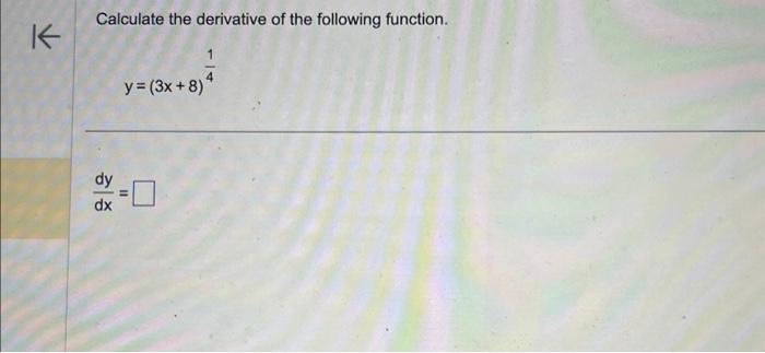 Solved Calculate the derivative of the following function. | Chegg.com