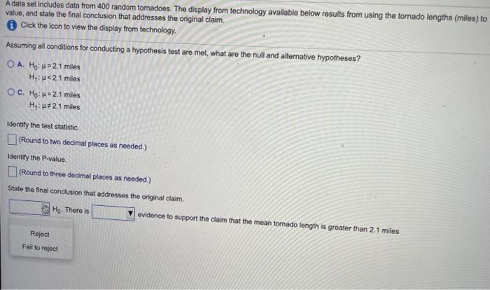 A data set includes data from 400 random tornadoes. | Chegg.com