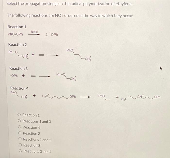 Solved Select the propagation step(s) in the radical | Chegg.com