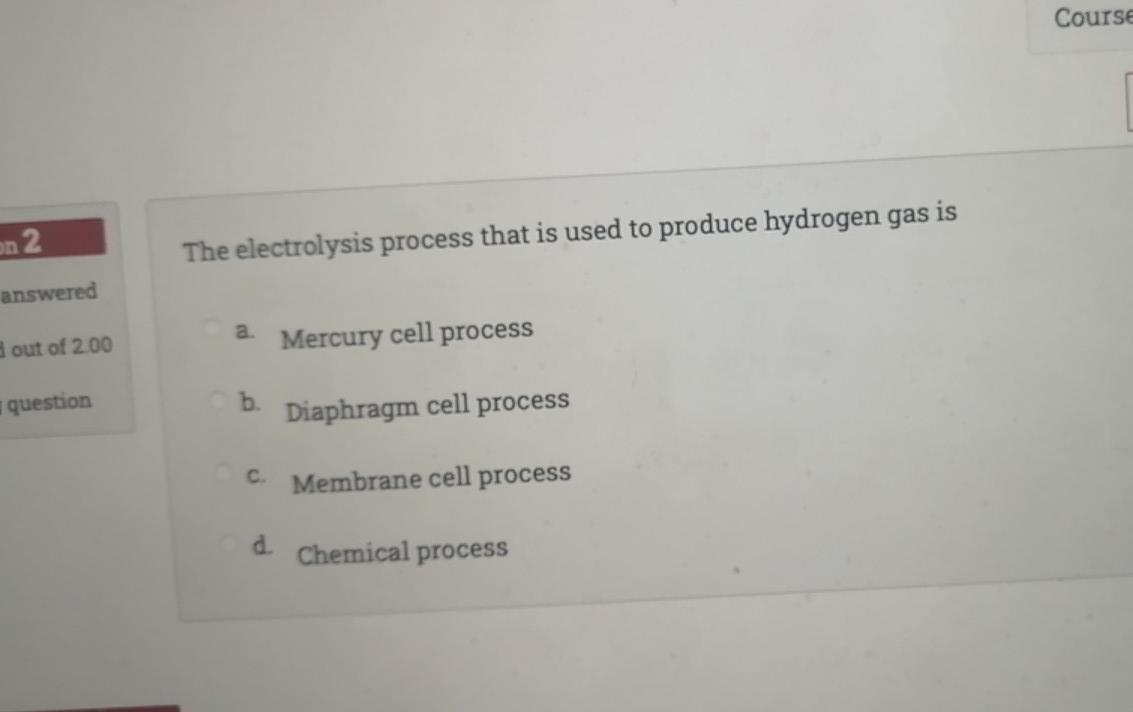 Solved Course on 2 The electrolysis process that is used to | Chegg.com
