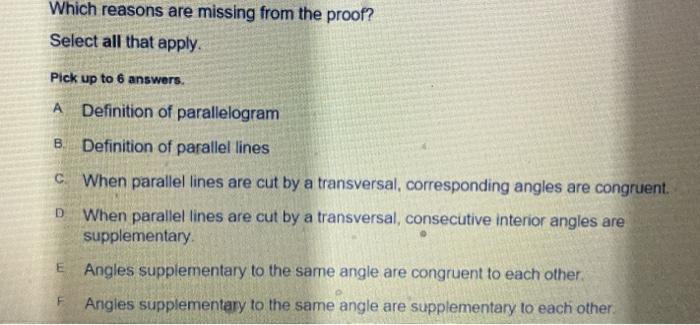 Solved 10. A partial proof that the opposite angles of a | Chegg.com