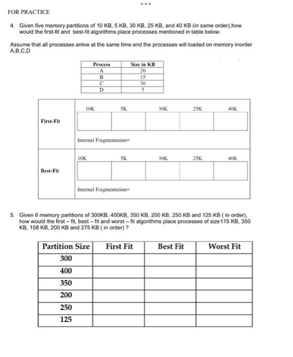 Solved 4. Given five memory partitions of 10 KB,5 KB,30 | Chegg.com